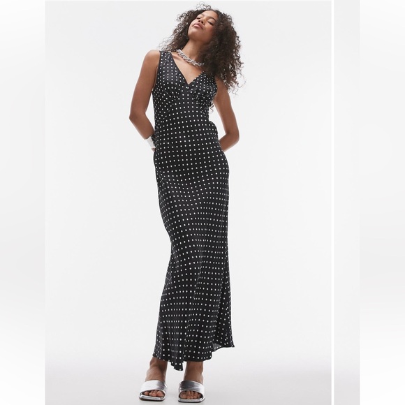 Topshop | Dresses | Nwt Topshop Polka Dot Satin Maxi Dress | Poshmark